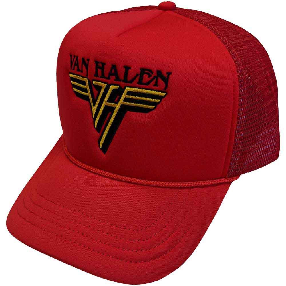 Van Halen Unisex Mesh Back Cap: Text & Yellow Logo (Red & Black)